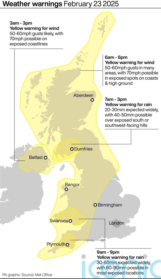 Weather warnings issued across all four nations amid heavy rain and ...
