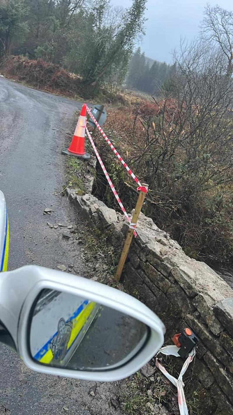 Wall on bridge on road in Slieve Bloom mountains demolished in accident ...
